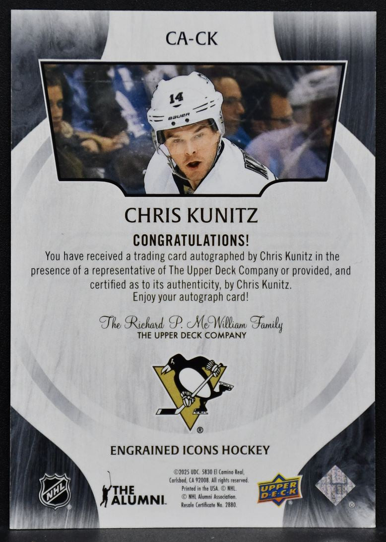 2025-26 UD Engrained Icons Ebony Auto Chris Kunitz CA-CK Auto 39/49 ...