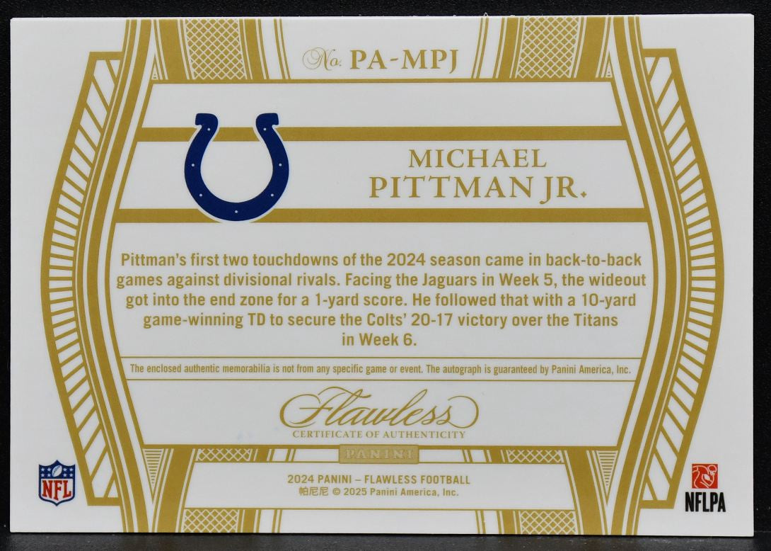 Panini Flawless Football Patch Auto Michael Pittman Jr. PA-MPJ Dallas ...