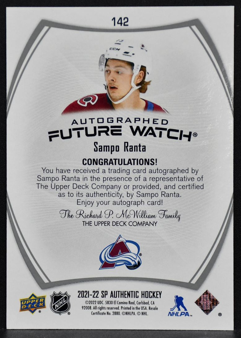 2021-22 SP Authentic Future Watch Auto Sampo Ranta 142 RC Auto 356/999 ...