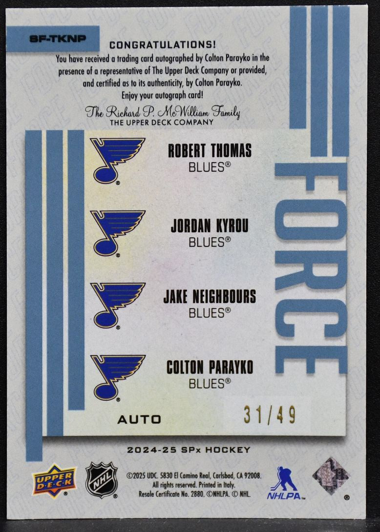 2024-25 SPx Force Thomas Kyrou Neighbours Parayko SF-TKNP Auto /49 ...