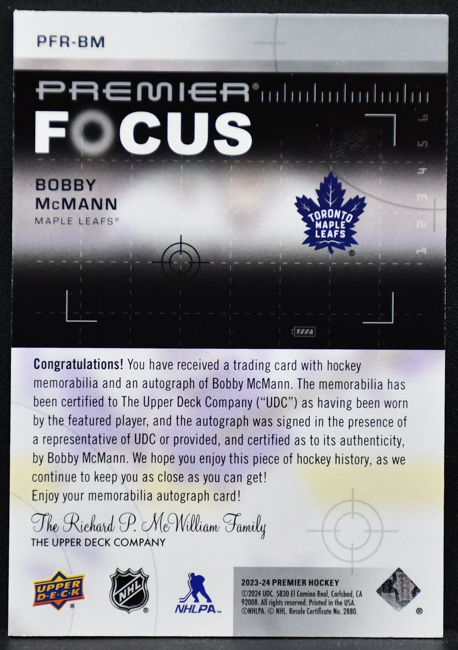 2023-24 UD Premier Focus Auto Rookies Bobby McMann PFR-BM RC Auto /175 ...