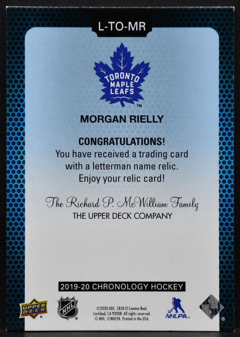 2019-20 UD Chronology Letterman Patches Morgan Rielly L-TO-MR 32/35 ...