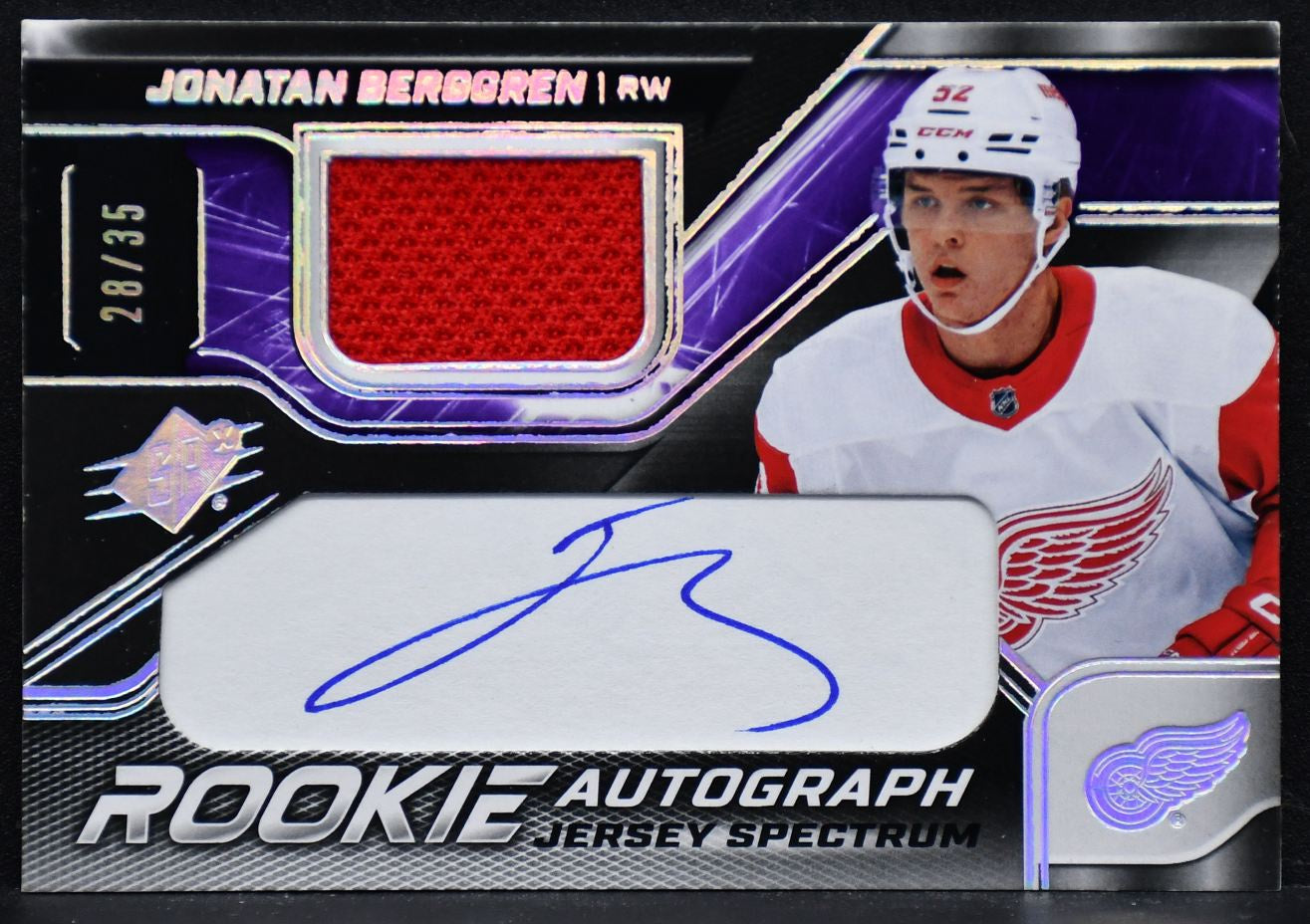 2022-23 SPx Rookie Auto Jersey Spectrum Jonatan Berggren BE RC Auto 28 ...