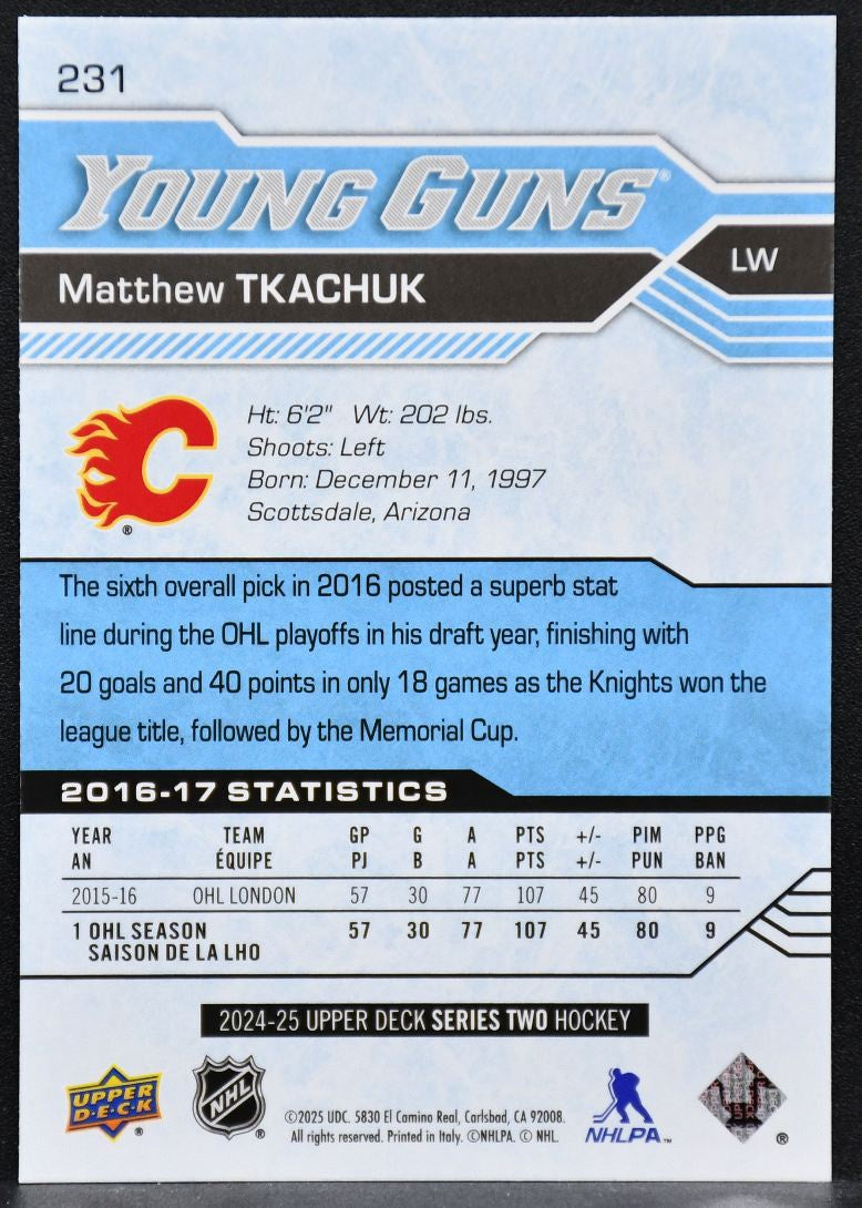 2024-25 UD Series 2 Young Guns Renewed Matthew Tkachuk 231 Calgary Fla ...