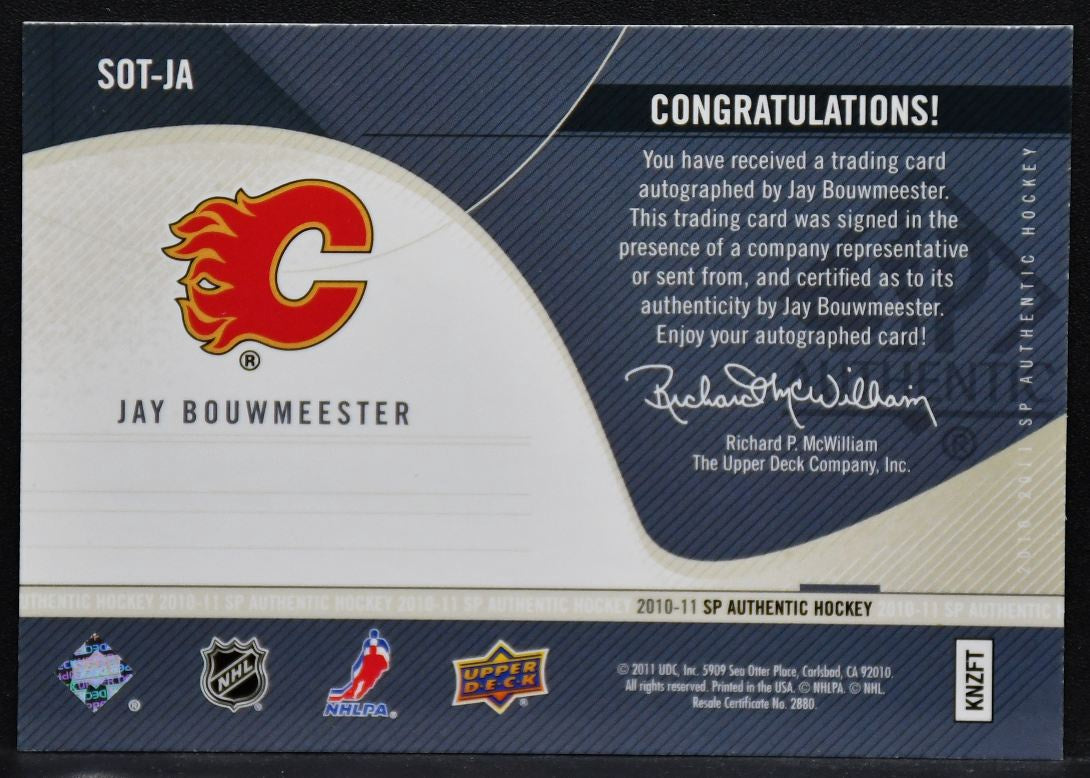 2010-11 SP Authentic Sign of the Times Jay Bouwmeester SOT-JA Auto ...