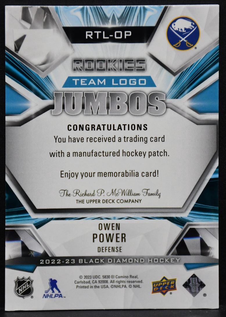 2022-23 Upper Deck Black Diamond Rookie Team Logo Owen Power RTL-OP RC ...