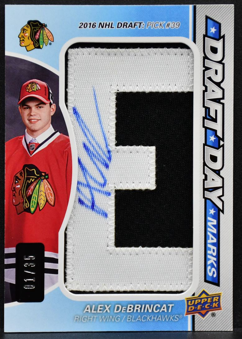 2017-18 SP Game Used Draft Day Marks Alex DeBrincat DDM-AD RC Auto 01 ...