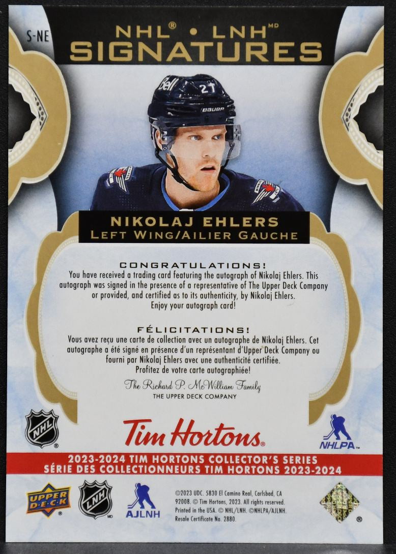 2023-24 UD Tim Hortons Collector's Series Signature Nikolaj Ehlers S-N ...