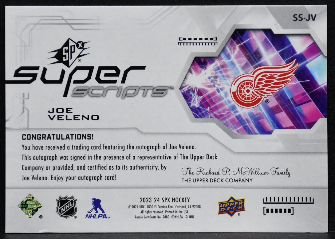 2023-24 SPx Superscripts Joe Veleno SS-JV Detroit Red Wings Auto 07/25 ...