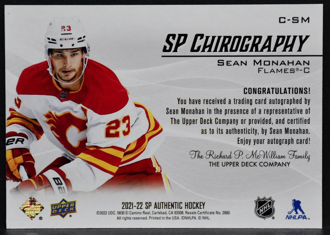 2021-22 SP Authentic SP Chirography Sean Monahan C-SM Calgary Flames A ...