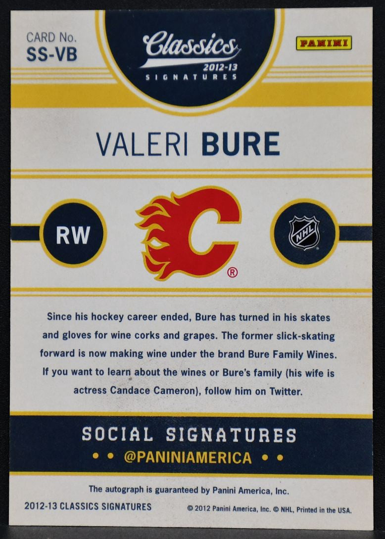2012-13 Panini Classics Authentic Social Signatures Valeri Bure SS-VB ...