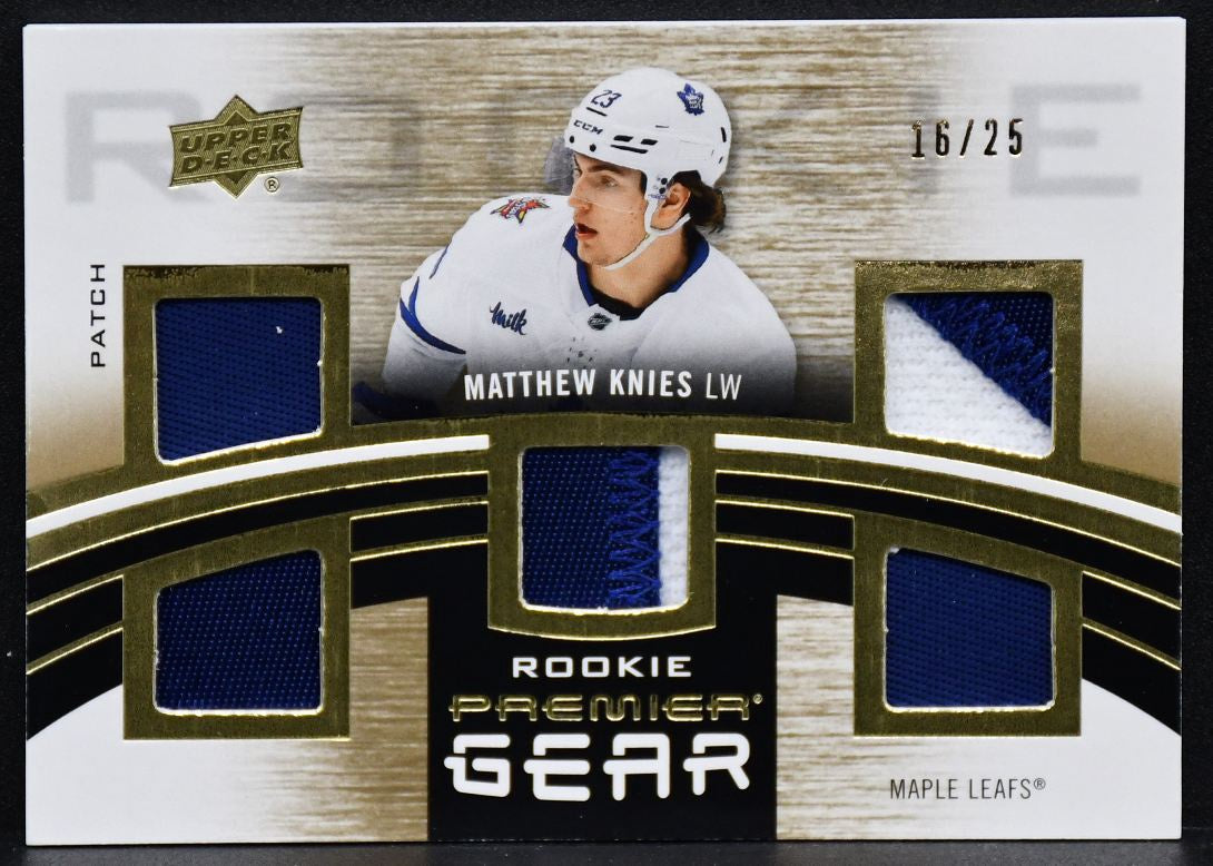 2023-24 UD Premier Matthew Knies PGR-MK Toronto Maple Leafs RC 16/25 P ...