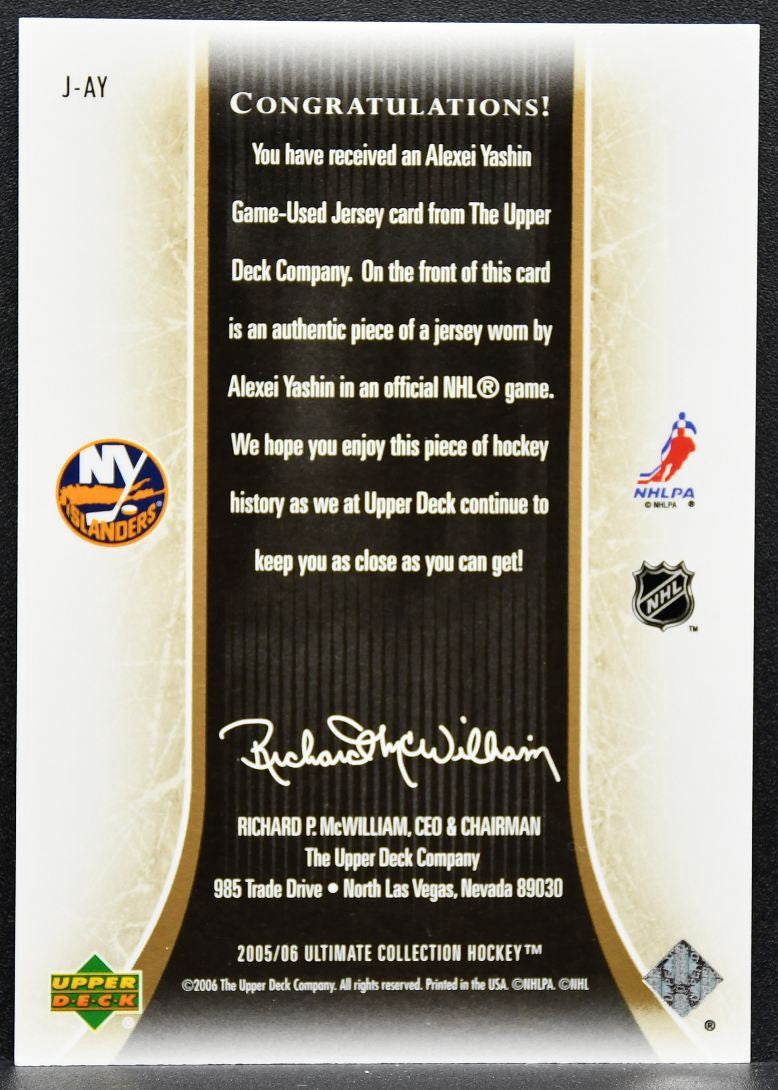 2005-06 UD Ultimate Collection Jerseys Alexei Yashin Islanders Jersey ...