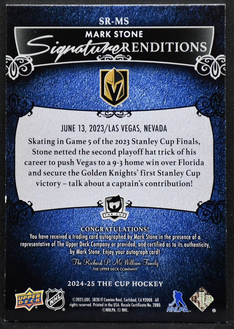 2024-25 UD The Cup Signature Renditions Mark Stone SR-MS Auto – Kingdom ...