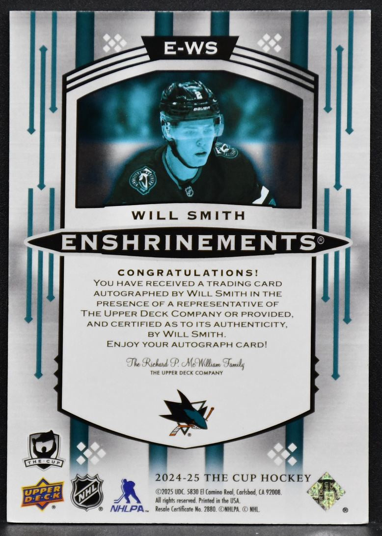 2024-25 UD The Cup Enshrinements Will Smith E-WS San Jose Sharks Auto ...