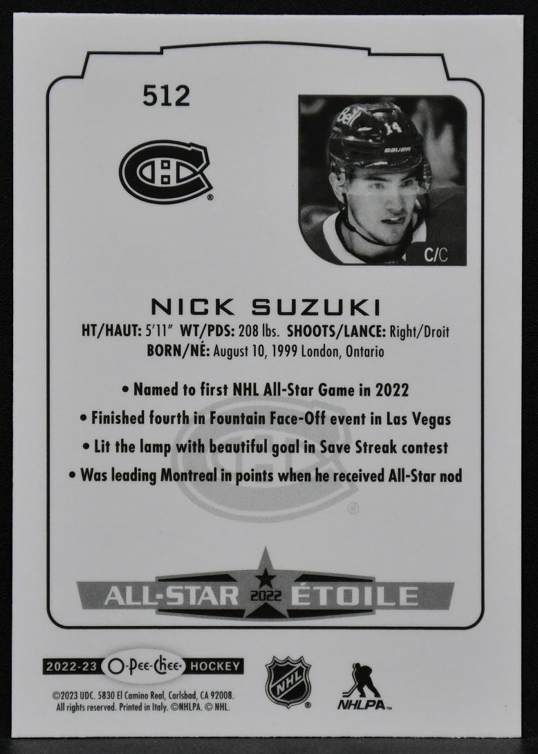 2022-23 O-Pee-Chee All-Star Auto Nick Suzuki 512 Montreal Canadiens Au ...