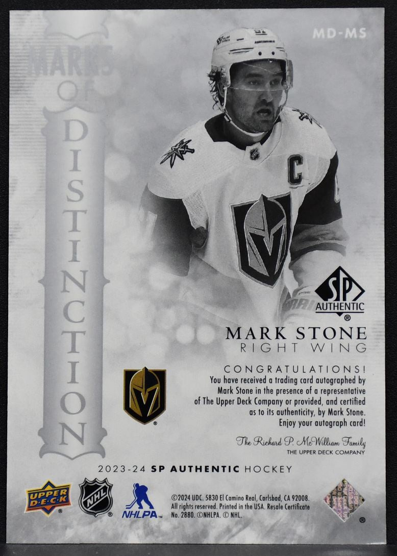 2023-24 SP Authentic Marks of Distinction Mark Stone MD-MS Auto 02/25 ...