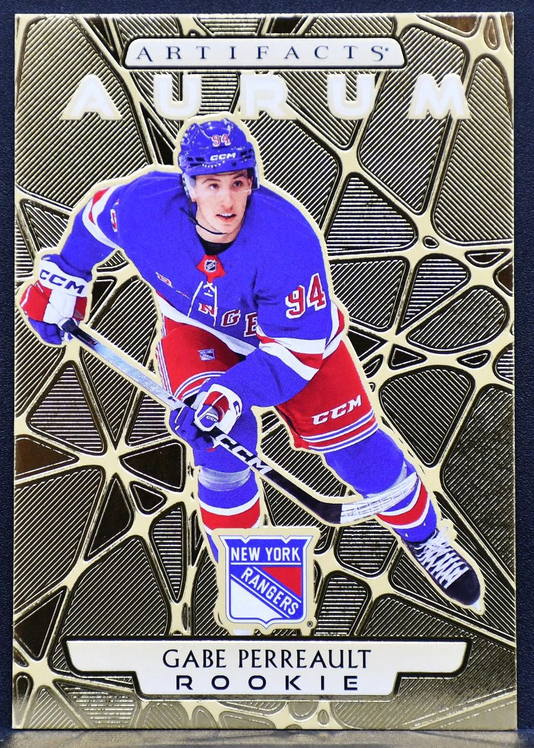 2025-26 UD Artifacts Aurum Rookie Gabe Perreault 33 New York Rangers R ...