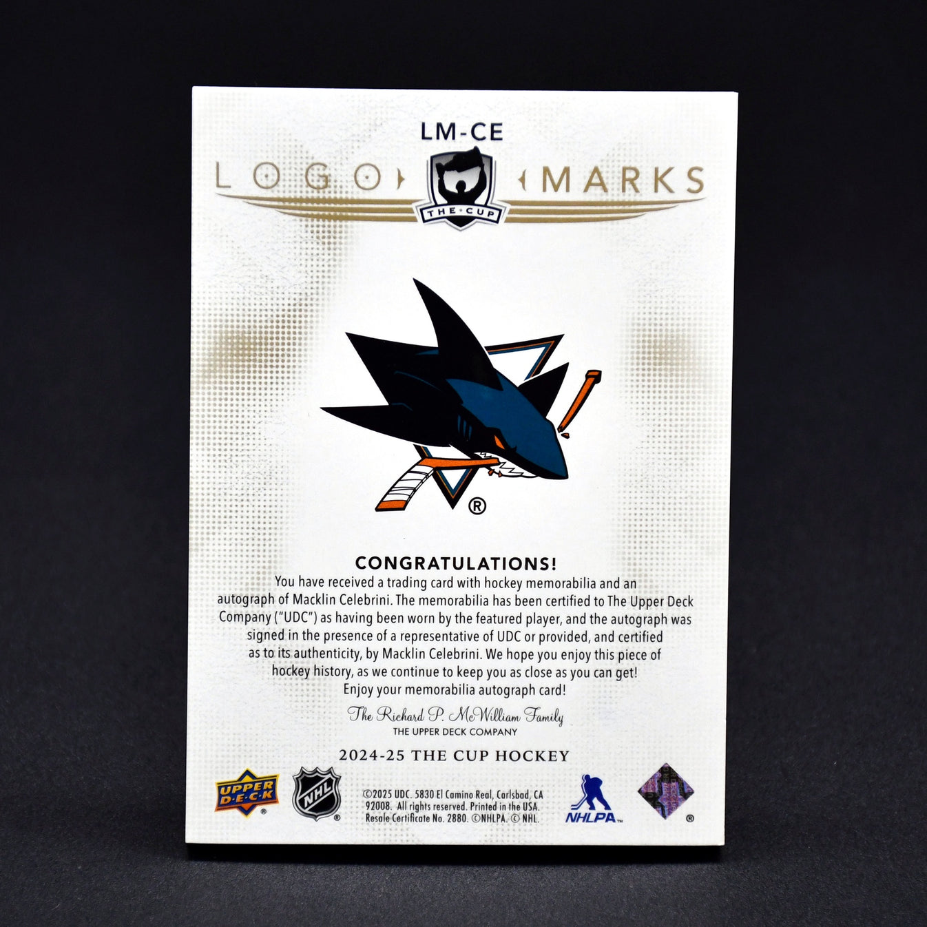 MACKLIN CELEBRINI 2024-25 UD THE CUP LOGOMARKS ROOKIE PATCH AUTO GOLD ...