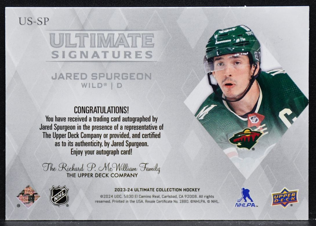 2023-24 UD Ultimate Collection Signatures Jared Spurgeon US-SP Auto ...