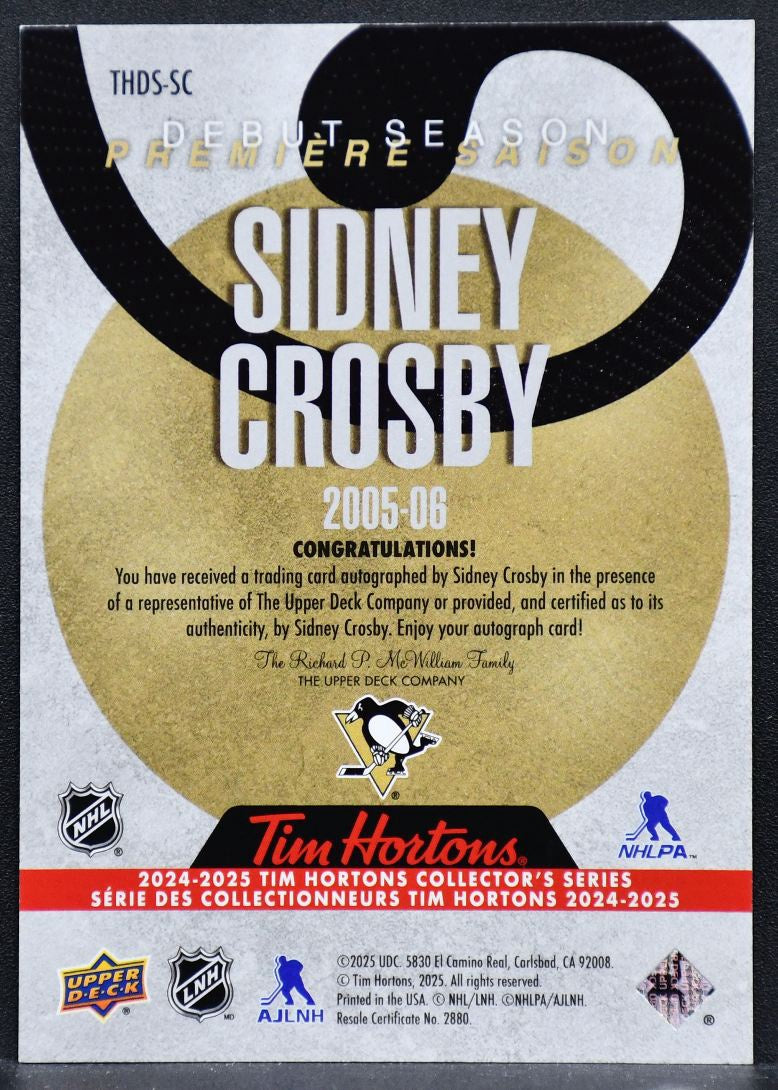 2024-25 Tim Hortons Collector's Series Debut Season Auto Sidney Crosby ...