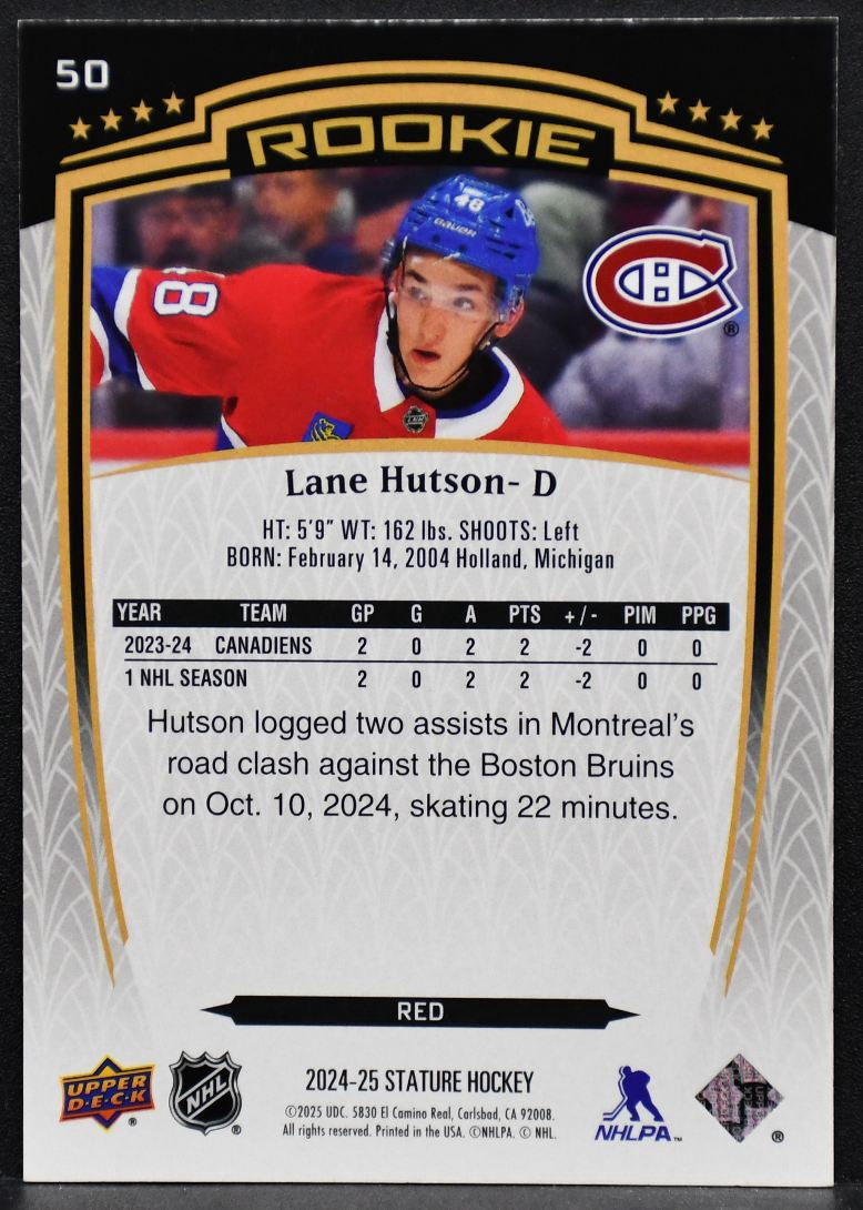 2024-25 Upper Deck Stature Rookie Red Lane Hutson 50 RC 220/249 ...
