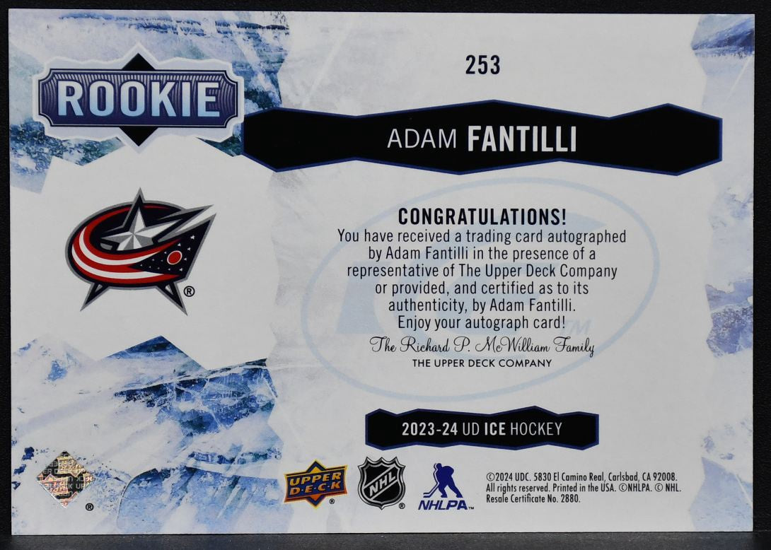 2023-24 UD Ice Rookie Auto Adam Fantilli 253 Columbus Blue Jackets RC ...