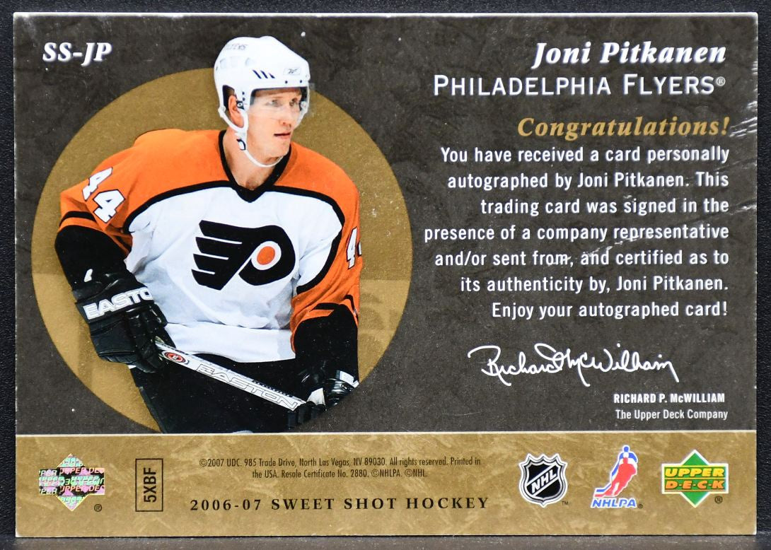 2006-07 UD Sweet Shots Signatures Joni Pitkanen SS-JP Philadelphia Fly ...