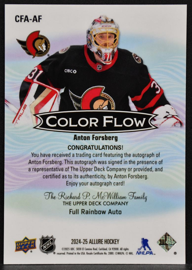 2024-25 UD Allure Color Flow Full Rainbow Auto Anton Forsberg CFA-AF A ...