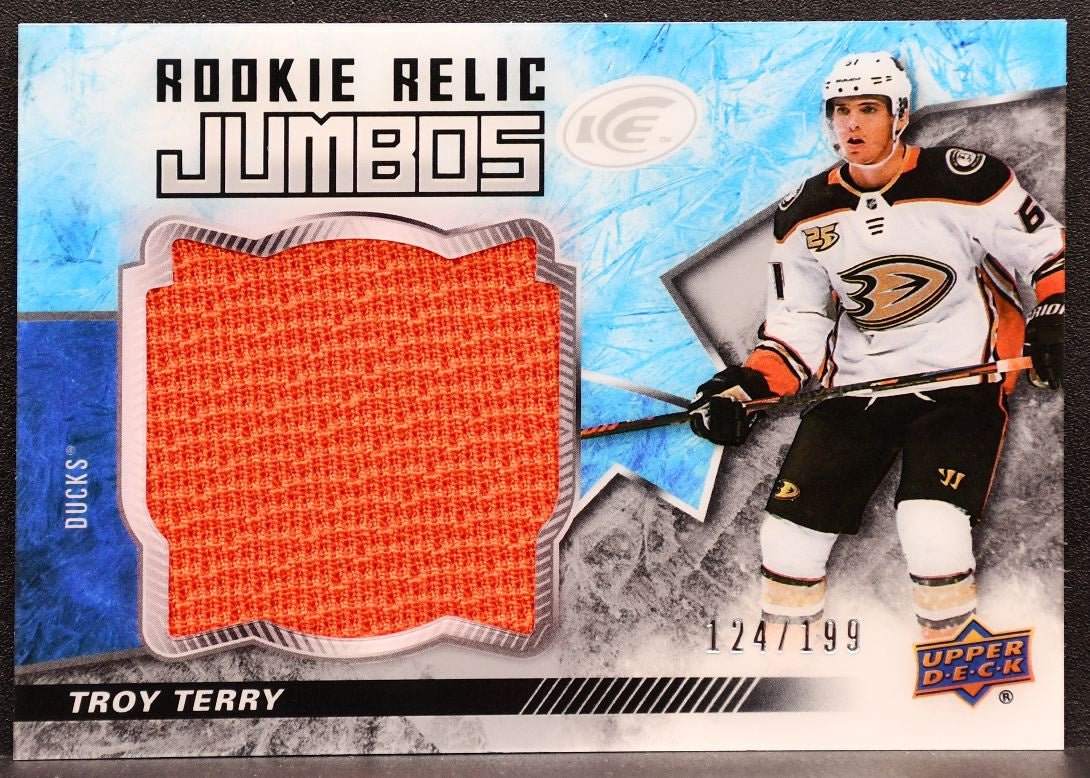 2018-19 UD Ice Rookies Relic Jumbos Troy Terry Ducks RC 124/199 Jersey ...