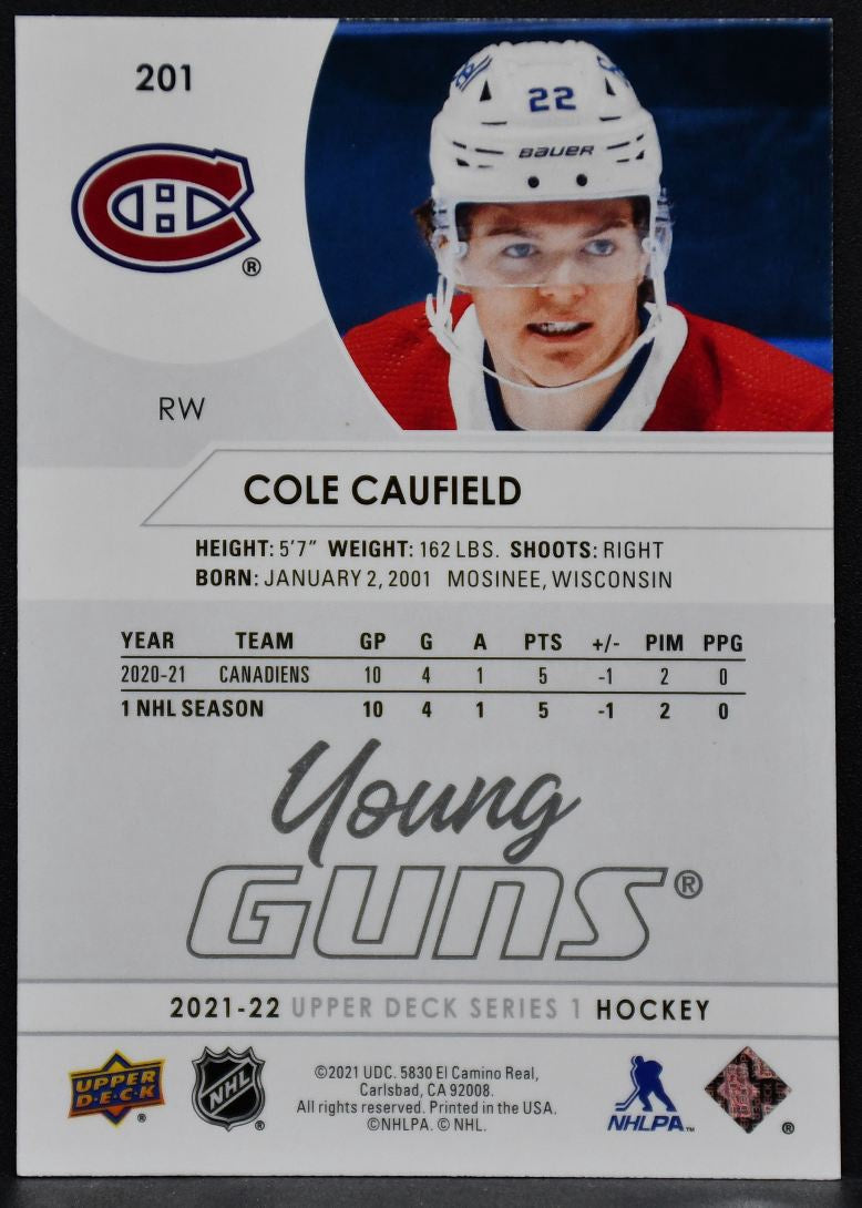 2021-22 UD Series 1 Young Guns Cole Caufield 201 Montreal Canadiens RC ...