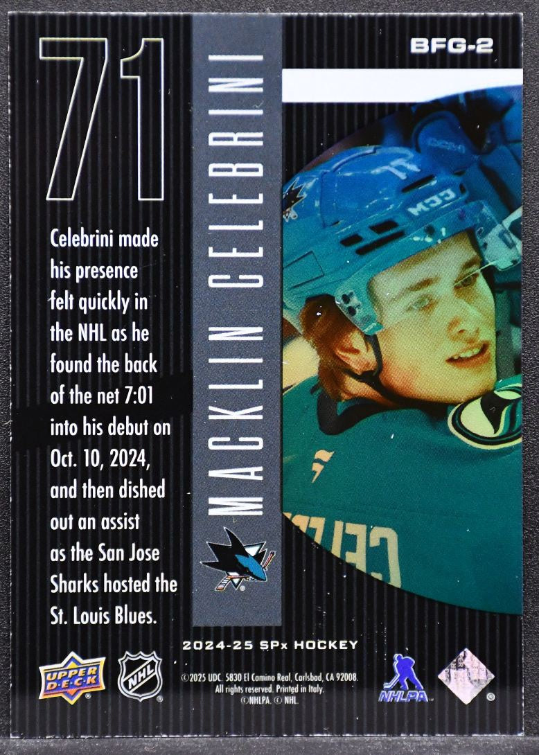2024-25 SPx Bound For Glory Macklin Celebrini BFG-2 San Jose Sharks ...