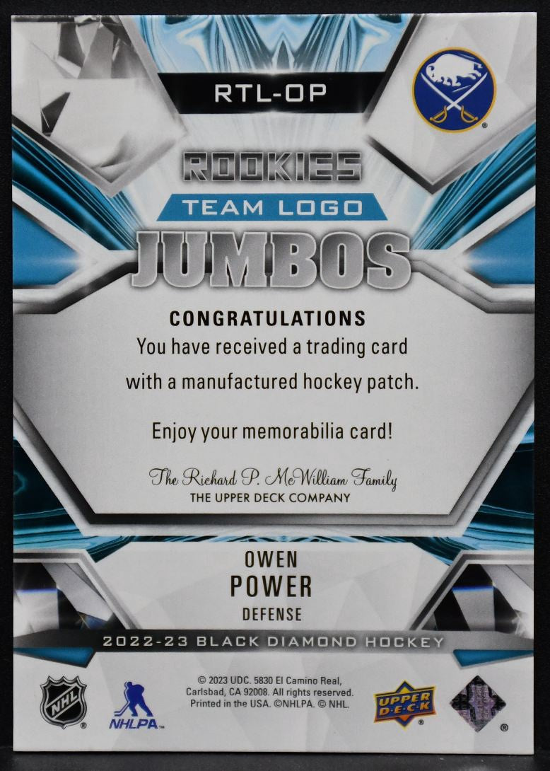 2022-23 Upper Deck Black Diamond Rookie Team Logo Owen Power RTL-OP RC ...