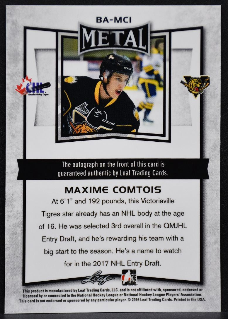 2016-17 Leaf Heroes and Prospects Prospect Signatures Maxime Comtois B ...