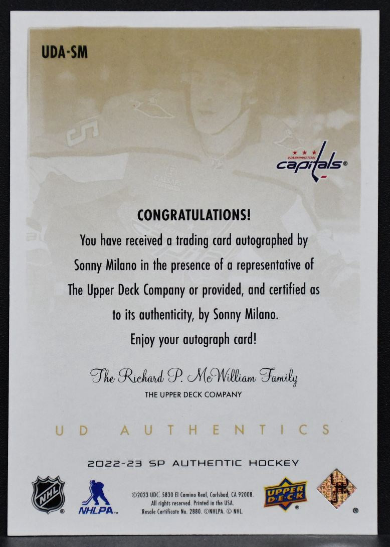 2022-23 SP Authentic UD Authentics Autographs Sonny Milano UDA-SM Auto ...